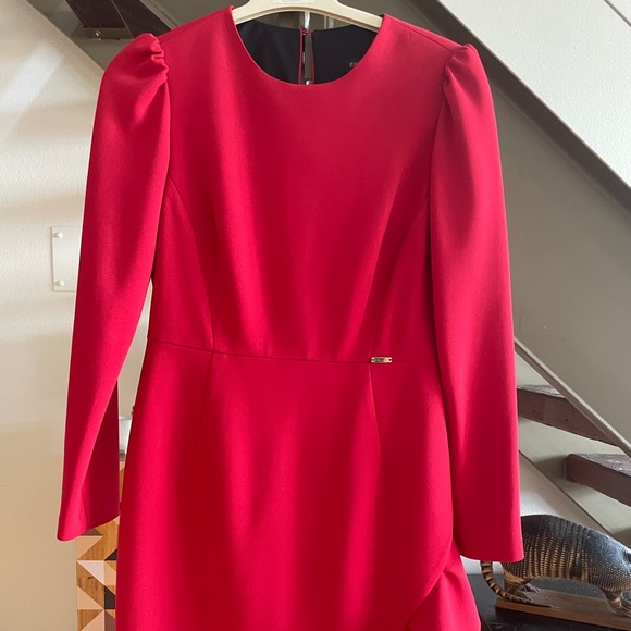 Exquise | Dresses | Exquisite Red Dress Long Sleeve With Ruffle Bottom ...